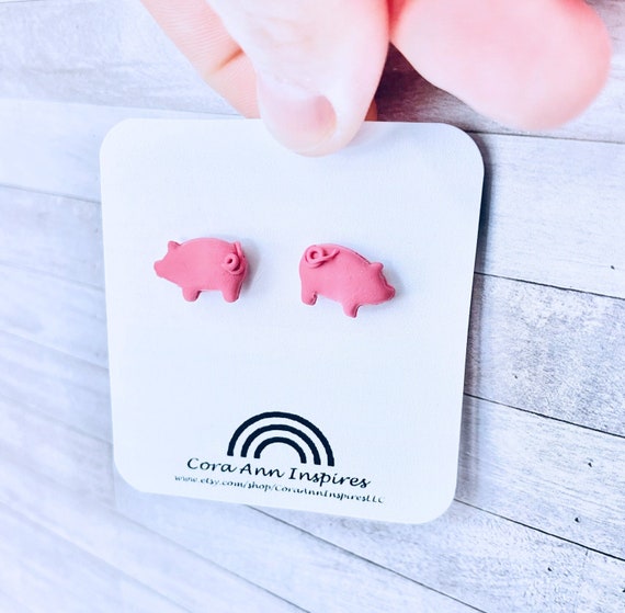 Pink Pig Stud Earrings Pig Jewelry Cute Pig Gifts Pig | Etsy