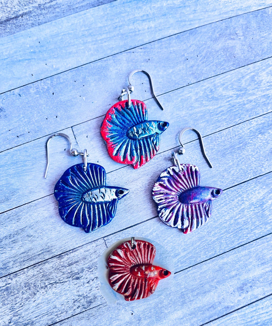 Betta Fish Earrings, Blue, Pink and Purple Fish Jewelry, Quirky and ...