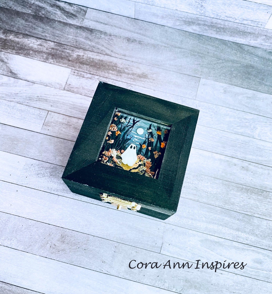 Ghost Wood and Clay Shadow Box, Glow in the Dark, Mini Trinket Box ...