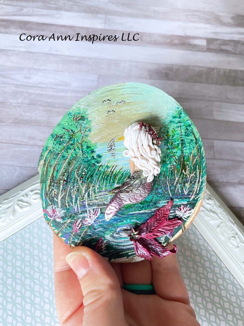 Pond Polymer Clay Little Mermaid Wood Slice Art/ Mermaid - Etsy