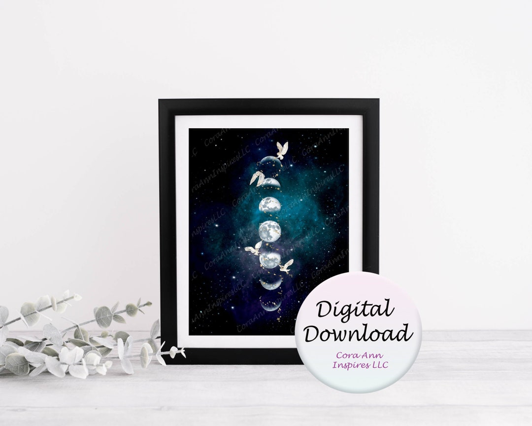 Owl Moon Phase Printable Owl Print Crescent Moon Wall Art - Etsy