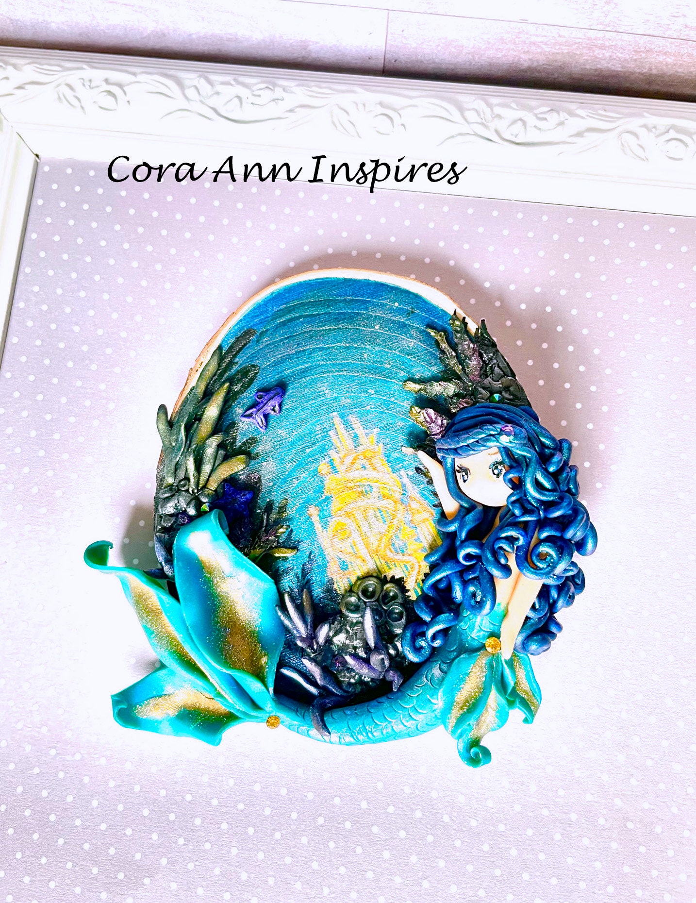 Little Mermaid Castle Polymer Clay Wood Slice Art/ Mermaid | Etsy