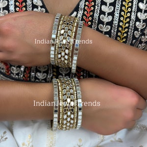 Restocked Bollywood Style Mirror Pearl Bangles 6pcs/punjabi Mirror Chuda Bangles Set/bridal ...