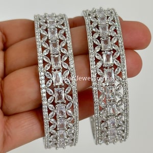 Set of 2 Silver CZ Diamond Bangles/cz Bangles/bracelet/indian Party ...
