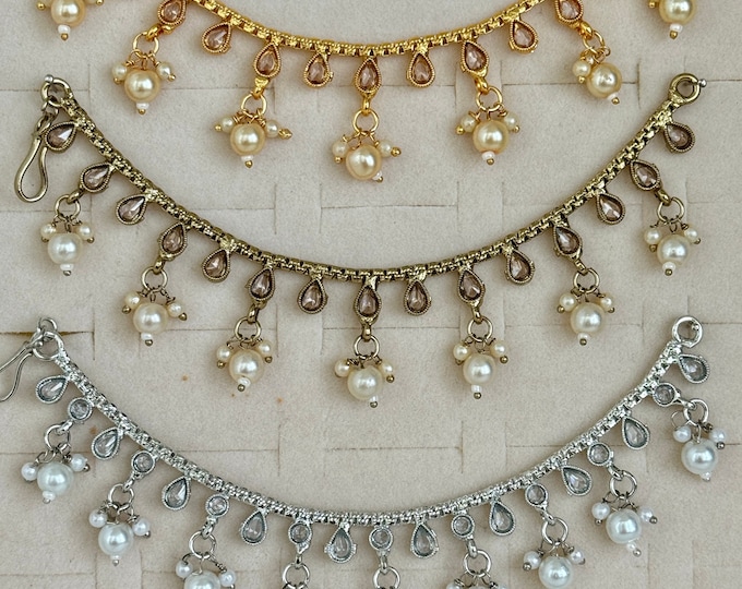 Antique Dull Gold Pearl Ear Chain/sahare/pearl Kaan Chain/earring ...