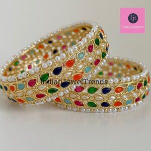 Navratan Pearl Bangles Set2 Pc/pearl Bangles/stones Bangles/indian ...