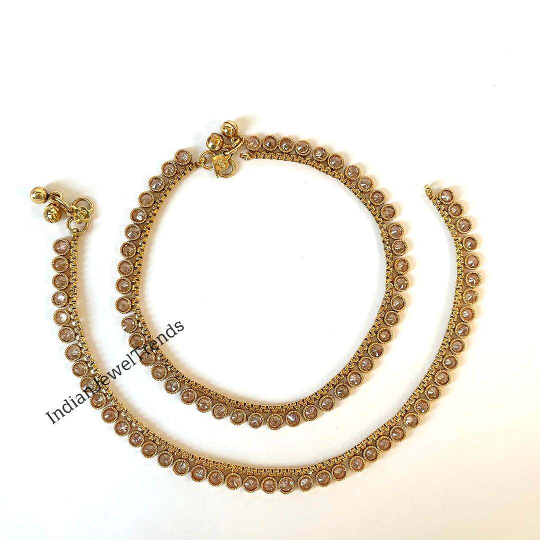 Gold Plated Polki Anklet Pair/ Payal/jhanjran/panjeb/pajeb/indian ...