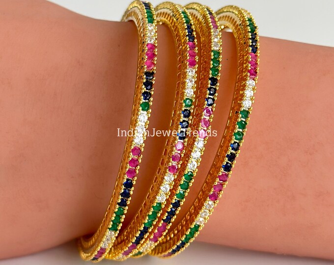 Set of 4 Multi Stone Diamond Bangles(4 PC)/CZ Bangles/indian Bangles/cz ...