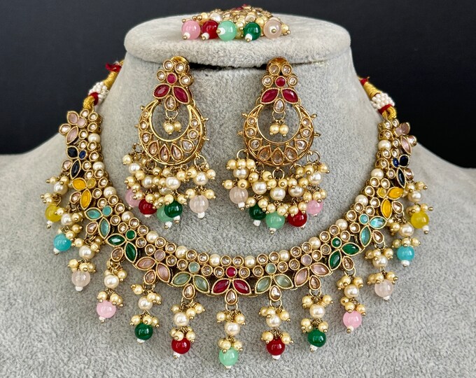 Multi Antique Polki Kundan Necklace Set/statement Necklace/indian ...