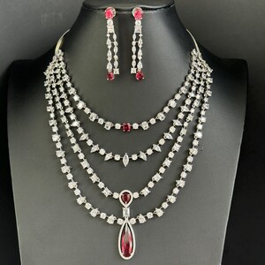 Ruby CZ Diamond Necklace, American Diamond Wedding Necklace, Cz Jewelry ...