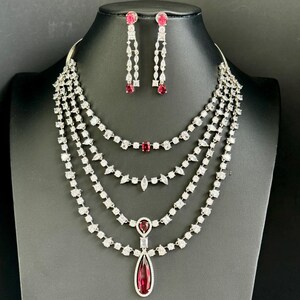 Ruby CZ Diamond Necklace, American Diamond Wedding Necklace, Cz Jewelry ...