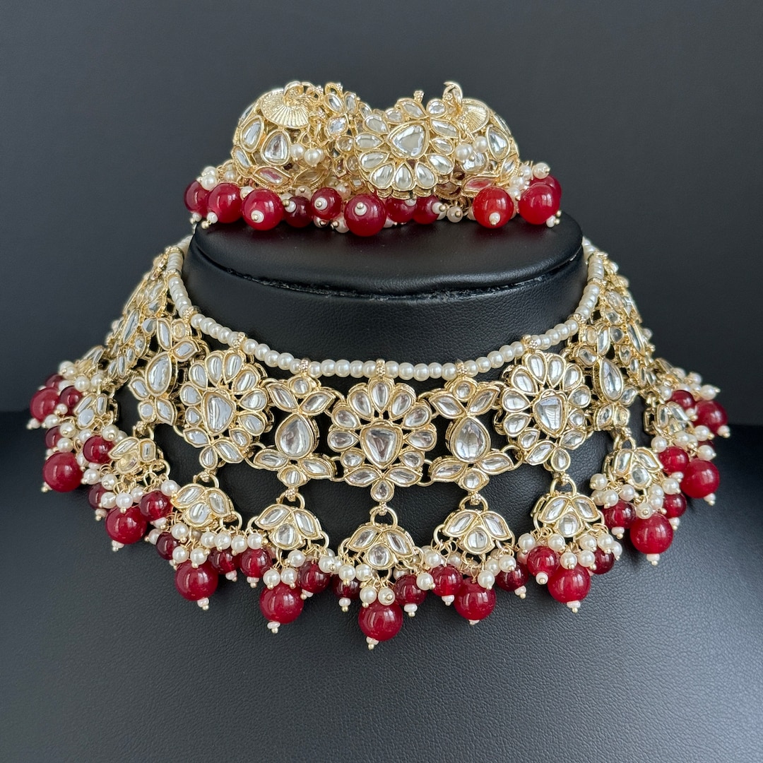 Maroon Pearl Kundan Necklace Set/indian Jewelry/pakistani Necklace ...