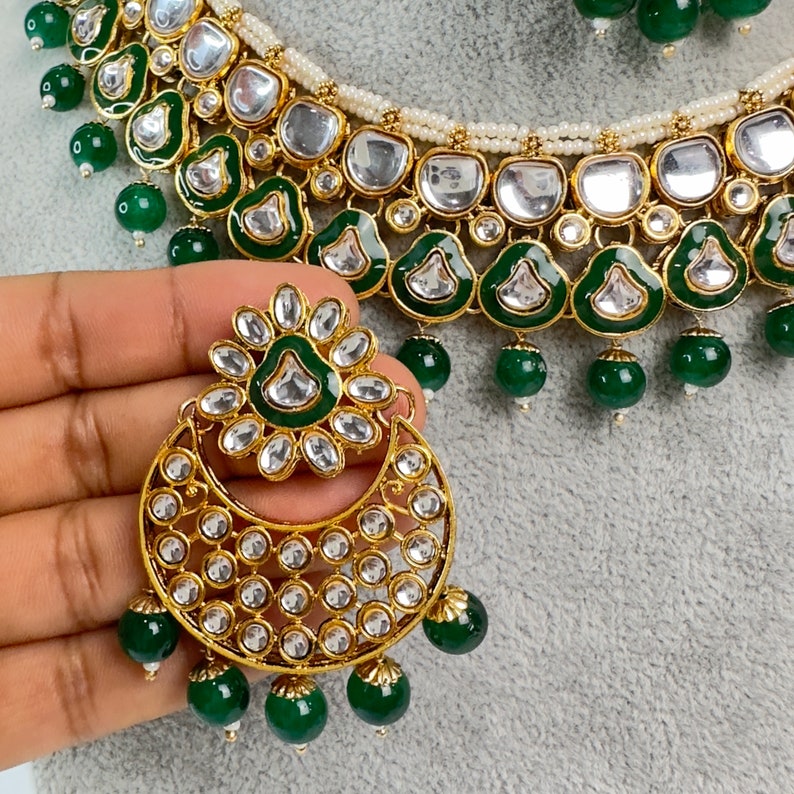 Green Kundan Necklace Set/ Kundan Choker/ Bollywood Jewelry/ - Etsy