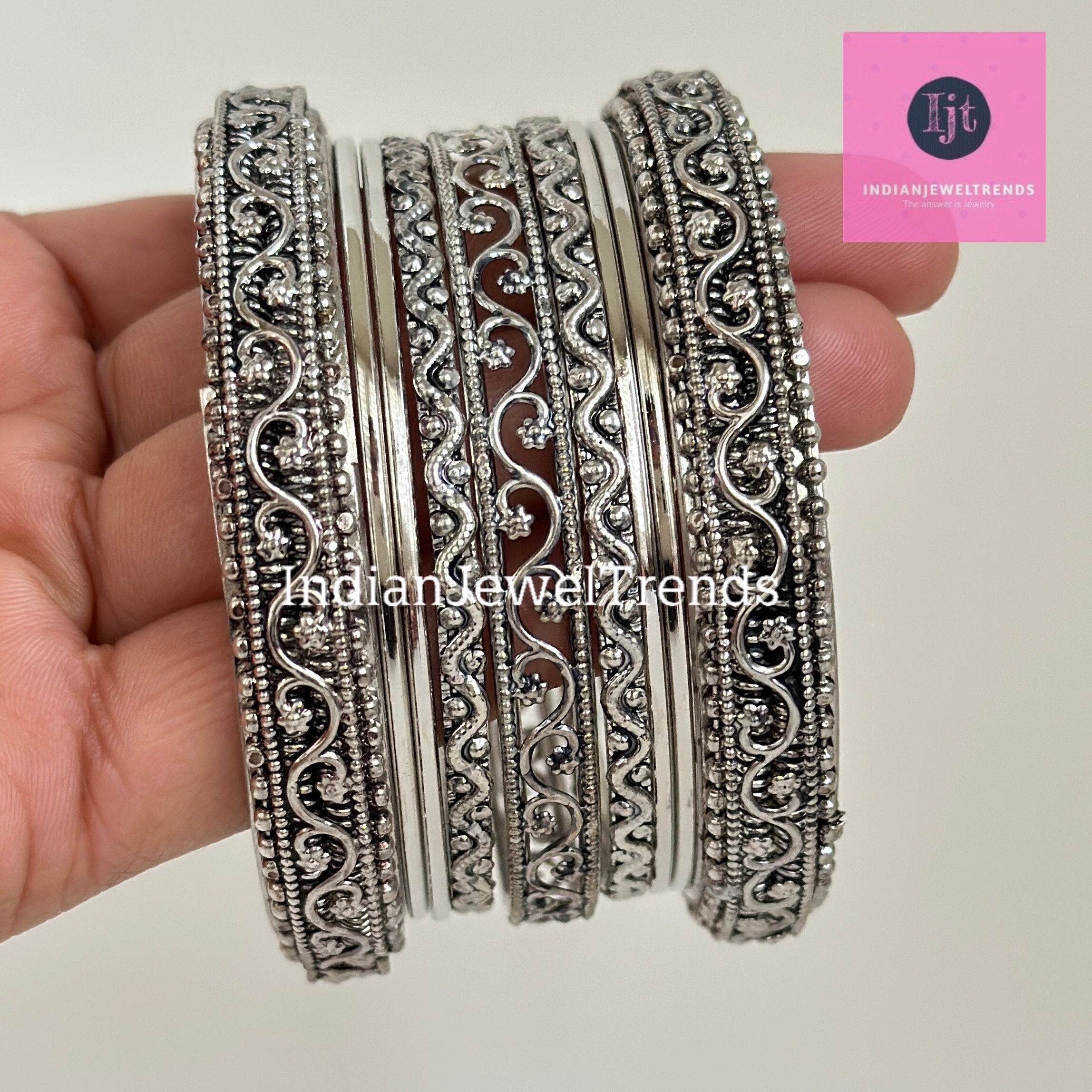 Bollywood Style Oxidized Bangles Set 8pcs German Silver Bangles Black Metal Bangles Indian Pakistani Jewelry