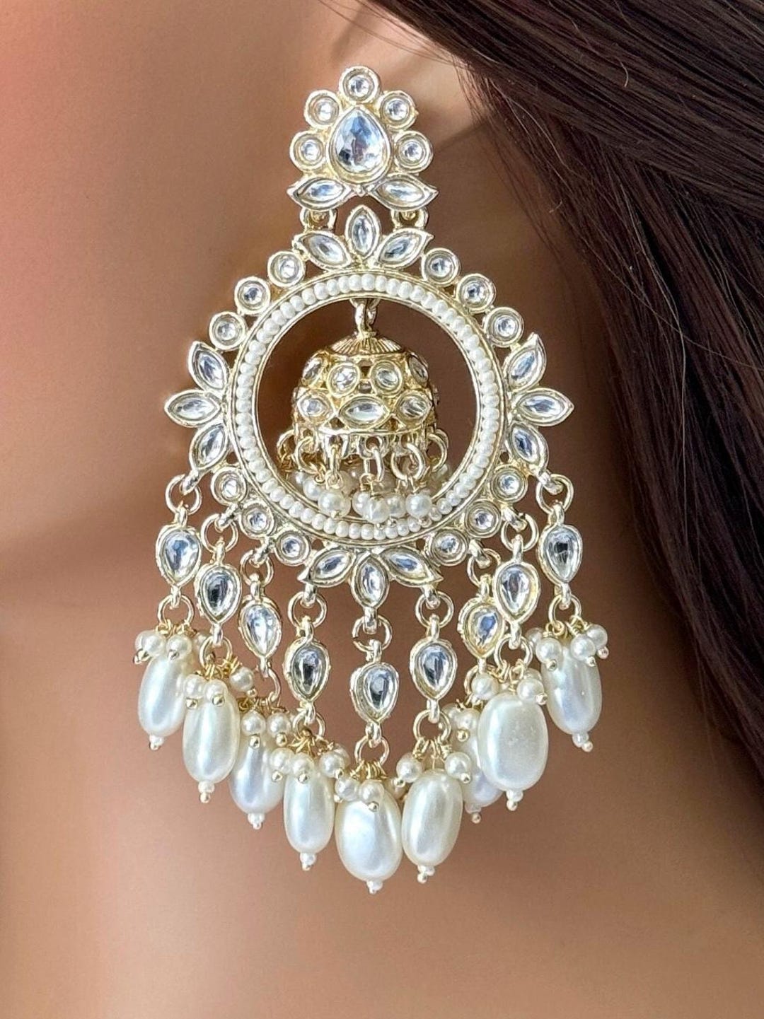 Bollywood Kundan Long Earrings/indian Earrings/pearl Earring/pakistani ...