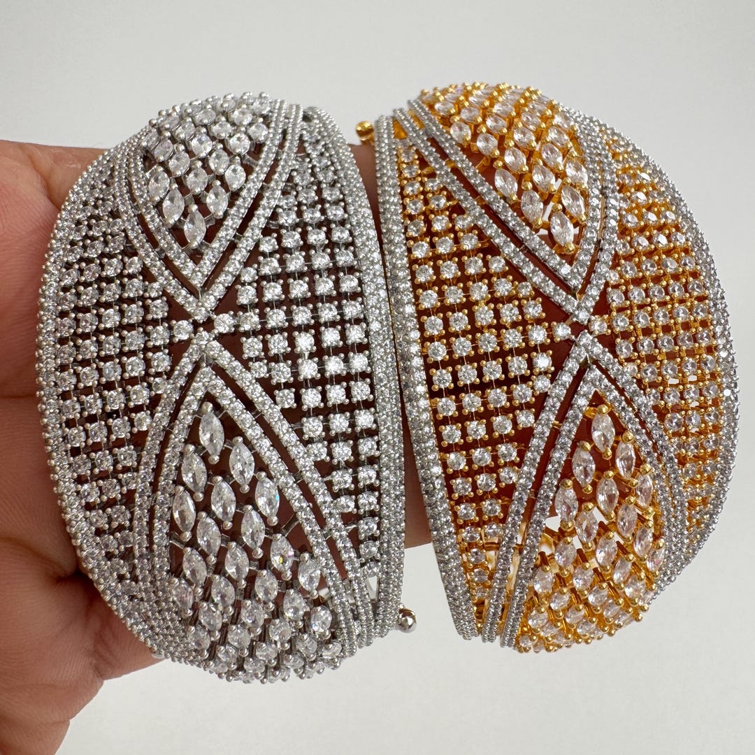 Silver\gold CZ Diamond Openable Bracelets, Single Broad Bangle ...