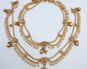 Bridal Gold Plated Anklet Pair/payal/moti Payal/jhanjran/panjeb/pajeb ...