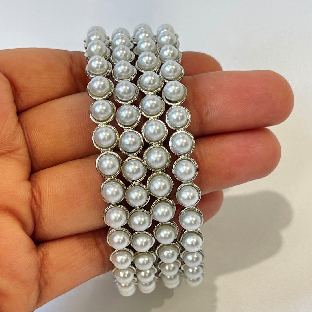 Silver Pearl Bangles Set/pearl Bangles/indian Bangles/indian Wedding ...