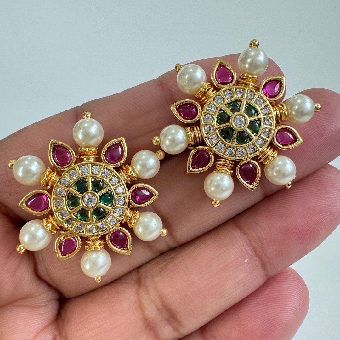 Small Traditional Studs/pearl Stud Earrings/indian Studs/indian Jewelry ...