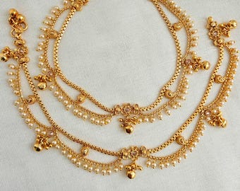 Gold Plated Anklet Pair/payal/moti Payal/jhanjran/panjeb/pajeb/indian ...