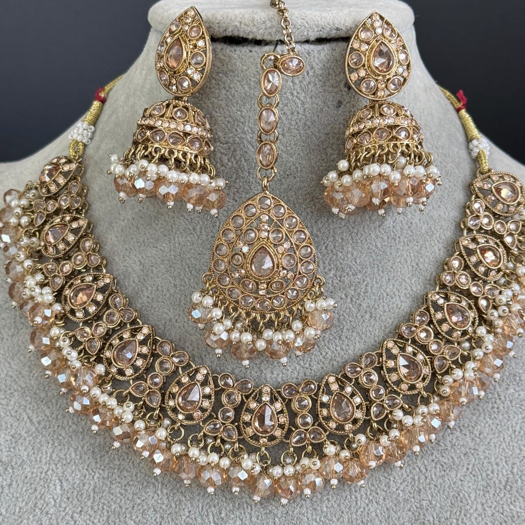 Champagne Antique Polki Kundan Necklace, Kundan Choker, Indian Jewelry ...
