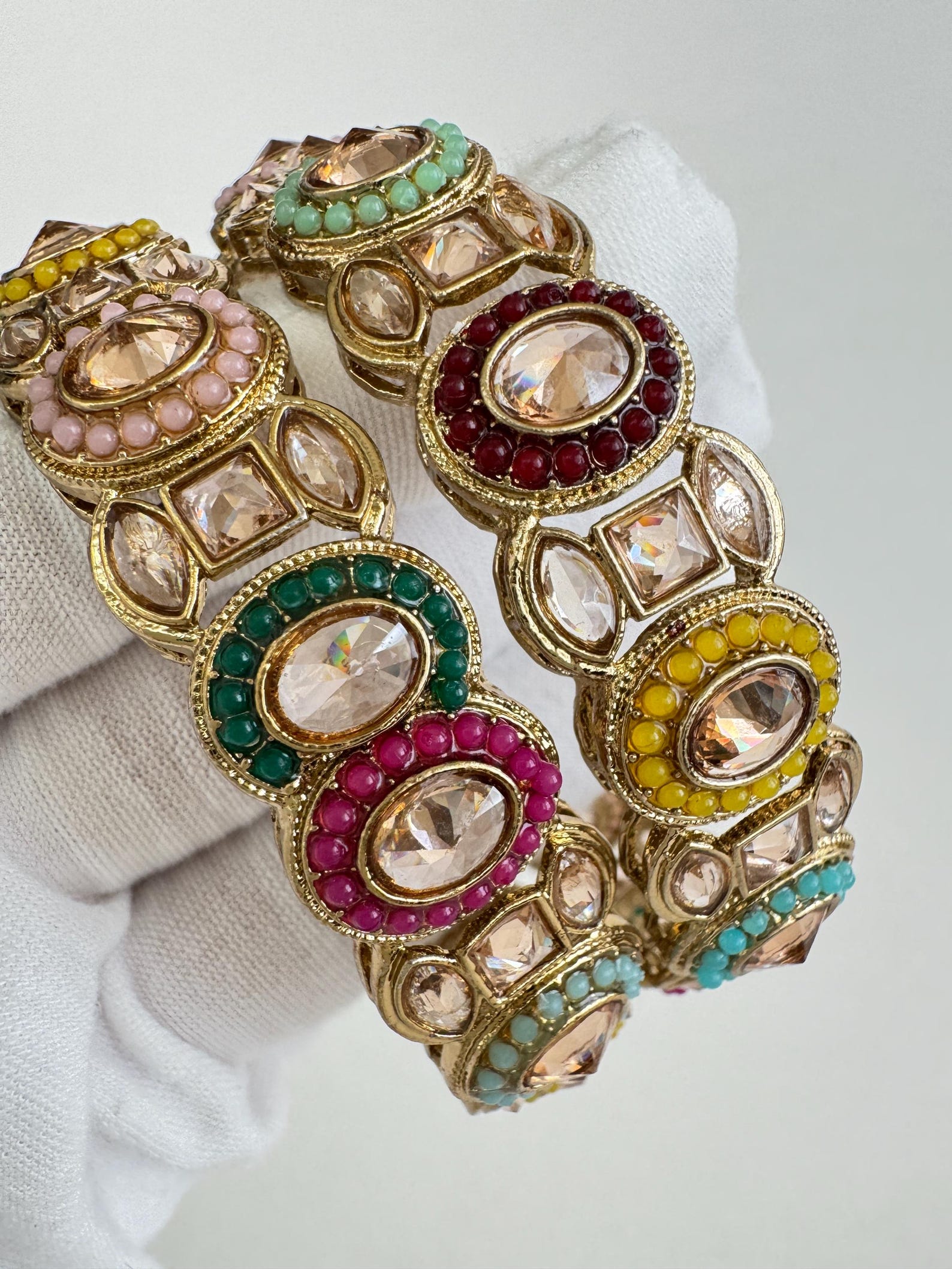A Pair of Polki Pearl Kundan Antique Dull Gold Finish Bangles Pair ...