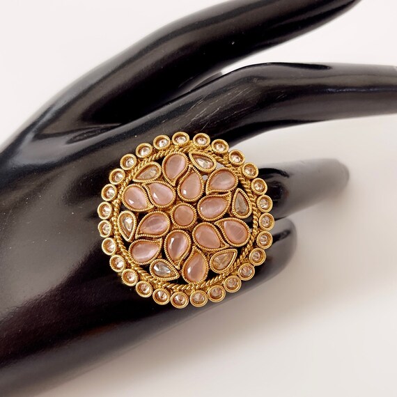 Large Gold Finish Polki Ring/adjustable Ring/indian Ring/ | Etsy