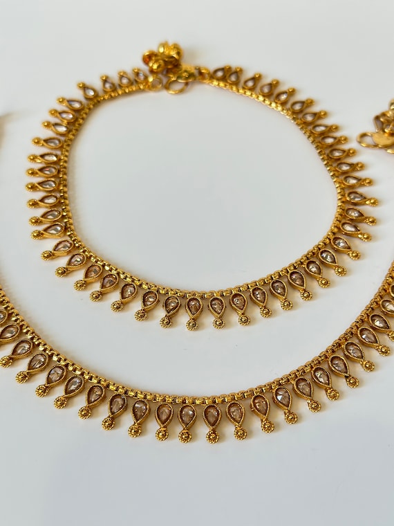 Gold Plated Anklet Pair payal moti Payal jhanjran panjeb pajeb indian Traditional Anklets indian Jewelry Pakistani Jewelry Boho Jewelry Etsy