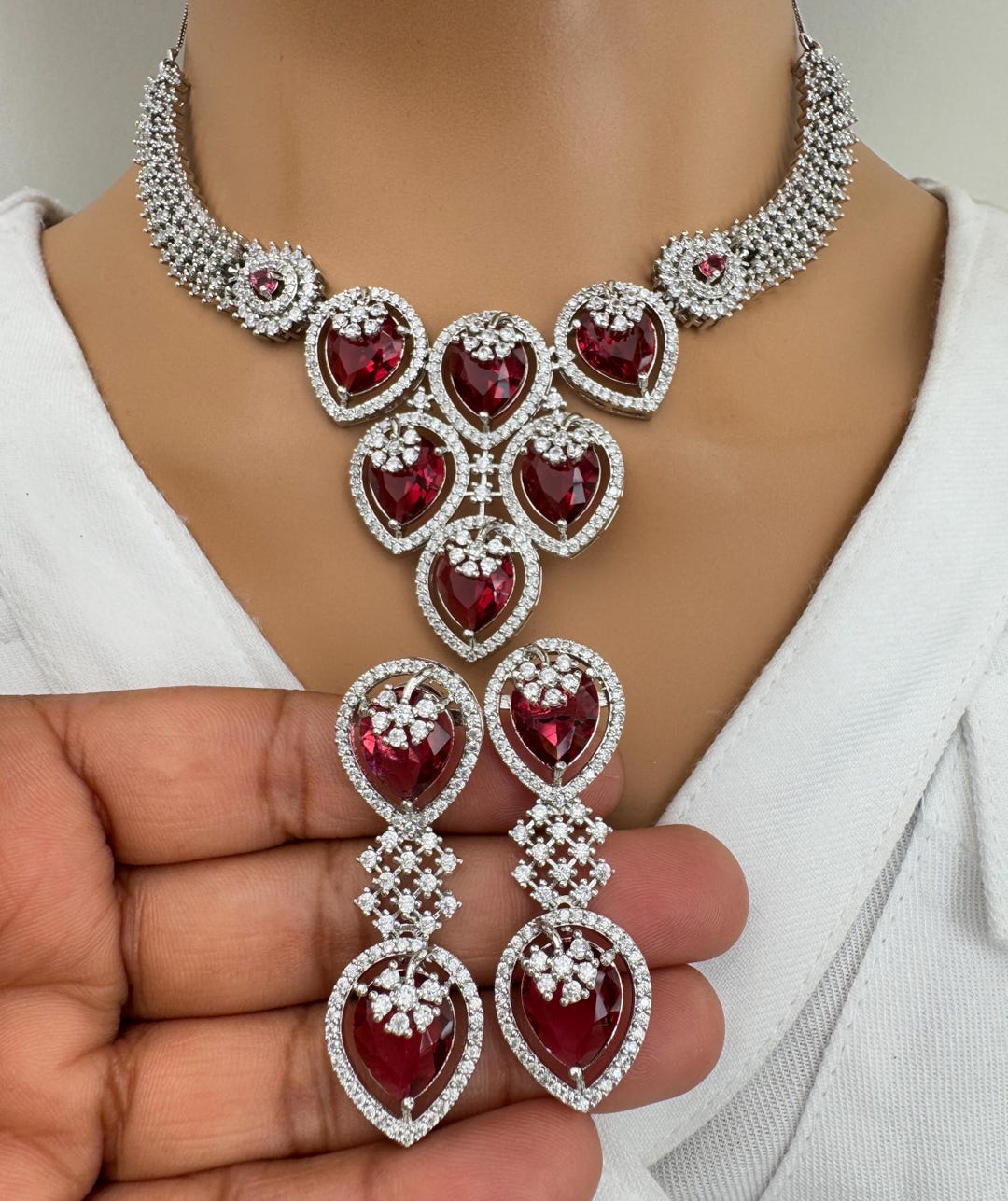 Ruby CZ Diamond Necklace,indian Pakistani Wedding Jewelry,mother of the ...