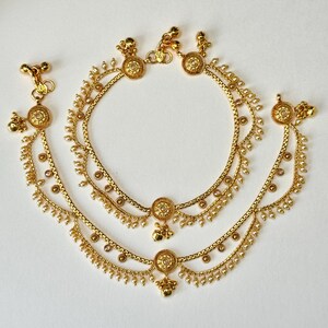 Bridal Gold Plated Anklet Pair/payal/moti Payal/jhanjran/panjeb/pajeb ...