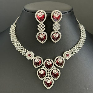 Ruby CZ Diamond Necklace,indian Pakistani Wedding Jewelry,mother of the ...