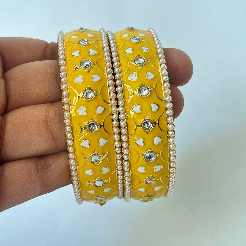 Meena Kundan Gold Plated Traditional Bangles 2pcs/meena Bangles ...