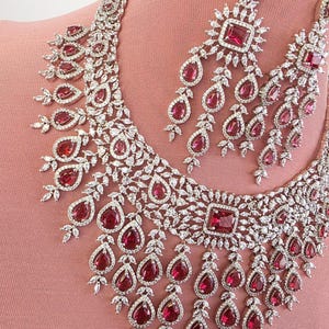 Ruby CZ Diamond Necklace, American Diamond Wedding Necklace, Cz Jewelry ...