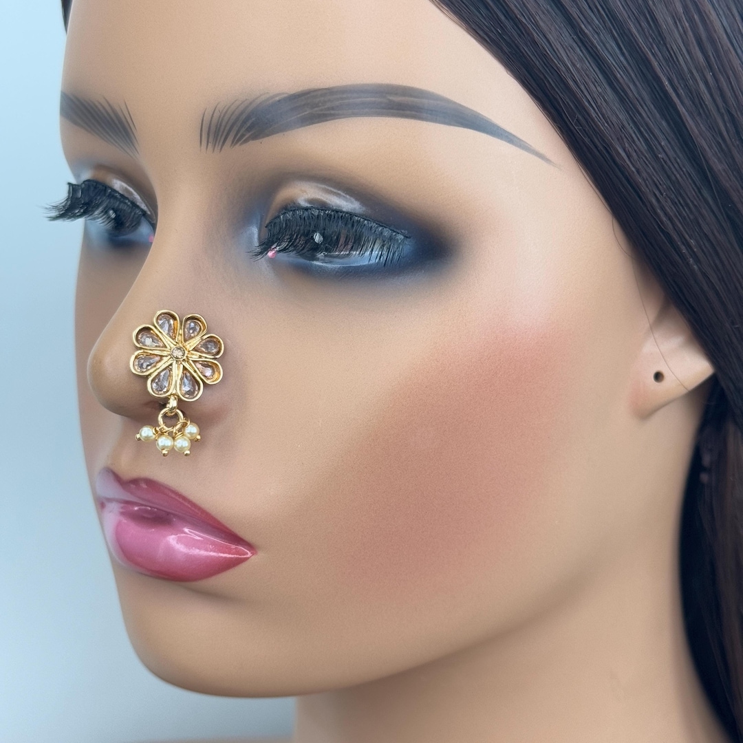 Gold Polki Nose Ring/nath/nathani/boho Jewelry/nose Clip/ear Cuff/non ...