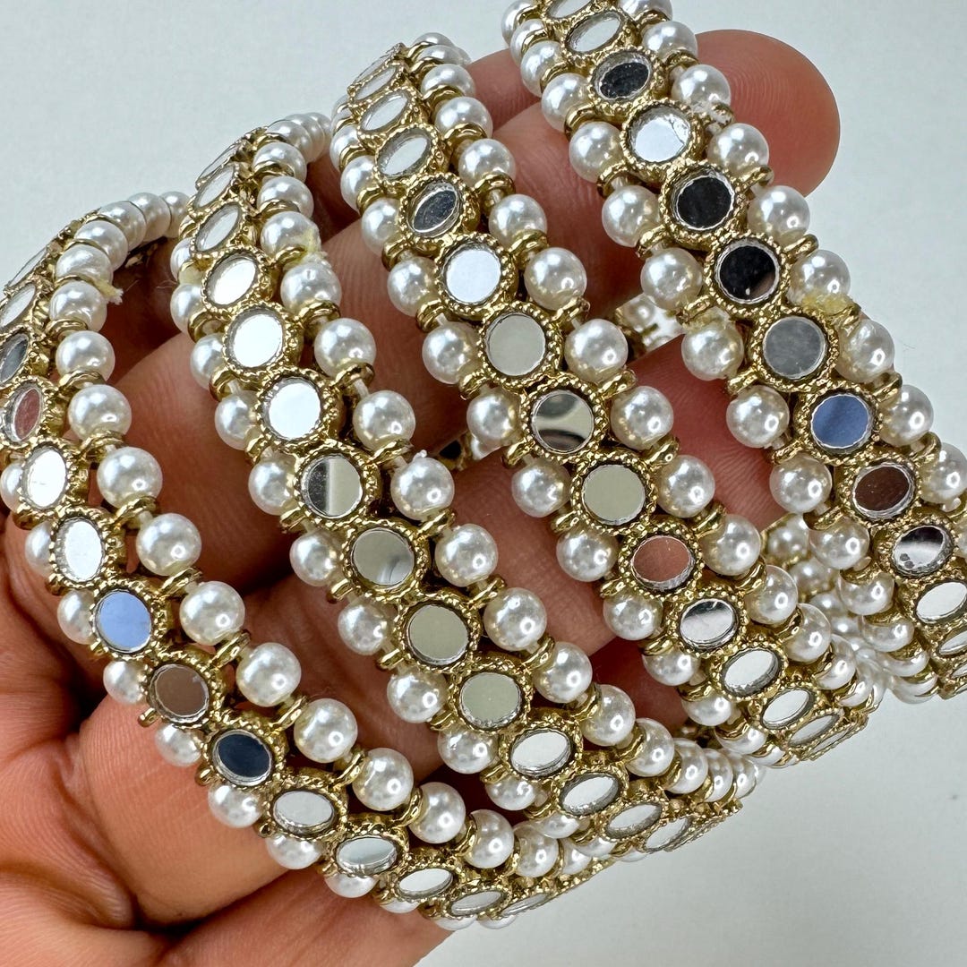 Antique Dull Gold Mirror Pearl Bangles Set(4 Pc)/indian Bangles/punjabi ...