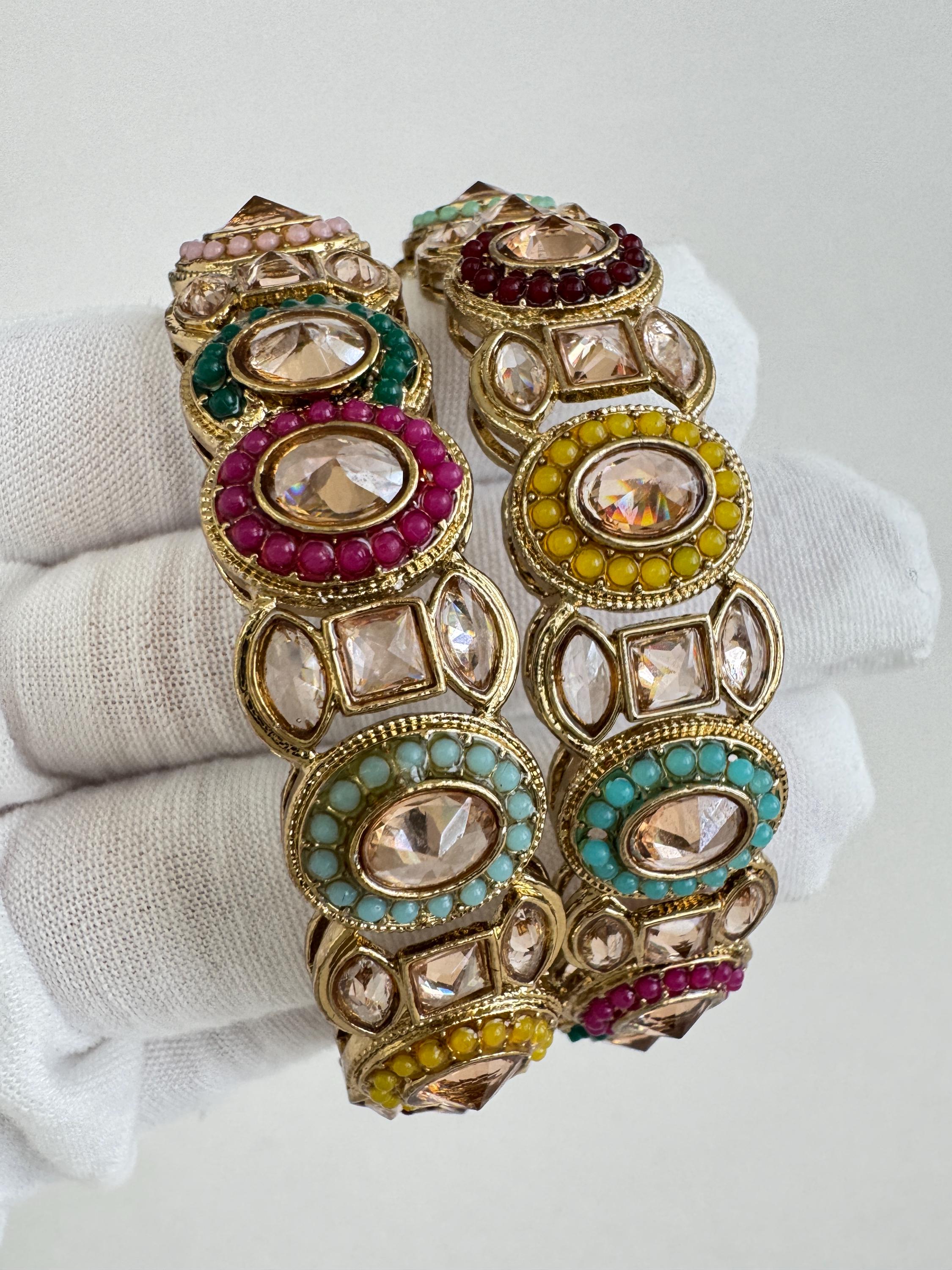 A Pair of Polki Pearl Kundan Antique Dull Gold Finish Bangles Pair ...