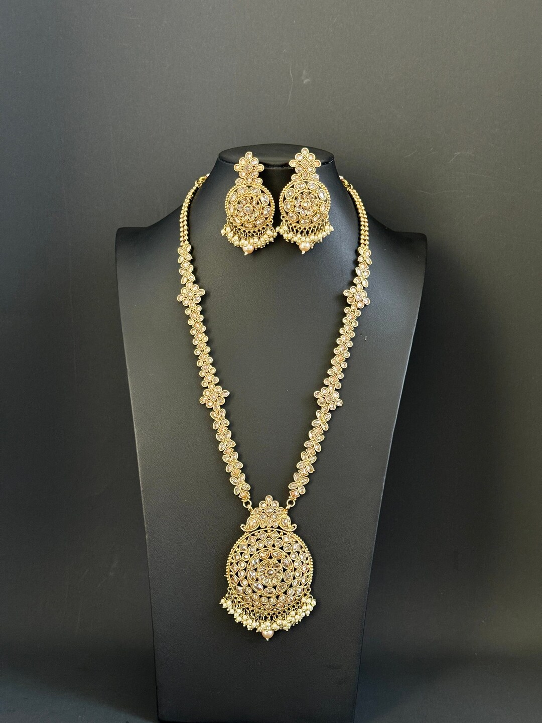 Long Antique Polki Necklace/indian Long Necklace/pakistani Jewelry ...