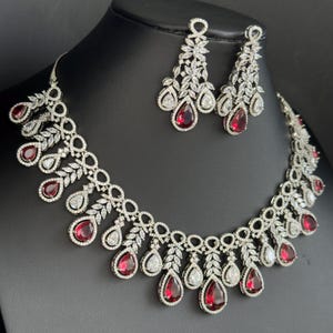 Ruby CZ Diamond Bridal Necklace Jewelry,indian Pakistani Wedding ...