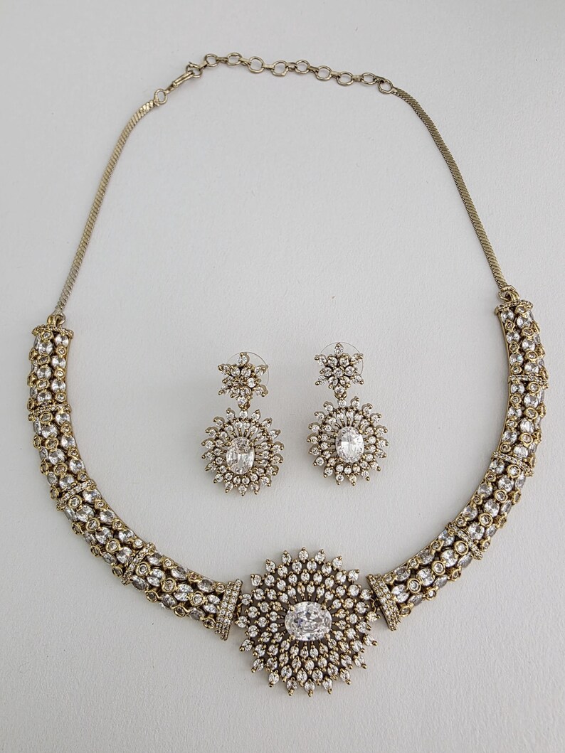 Victorian CZ American Diamond Hasli Necklace/cz Pota Stones Necklace ...