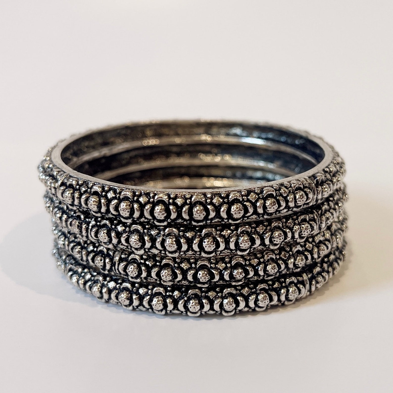 Oxidized Silver Bangles(4 Pc)/german Silver/black Metal/boho/tribal ...
