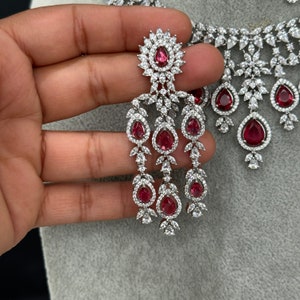 Ruby CZ Diamond Bridal Necklace, American Diamond Wedding Necklace, Cz ...