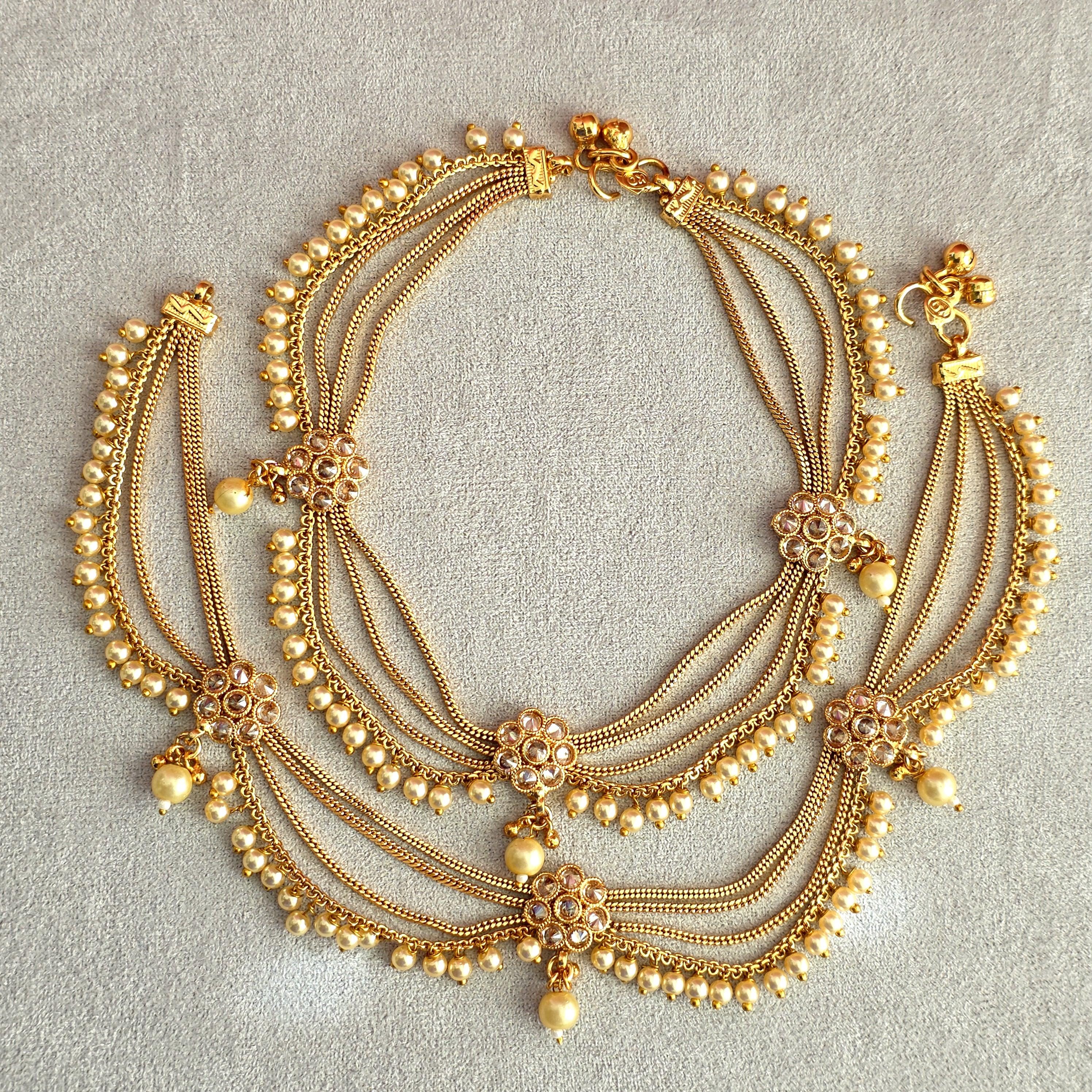 Bridal Polki Gold Plated Anklet Pair/payal/moti Payal/jhanjran/panjeb ...
