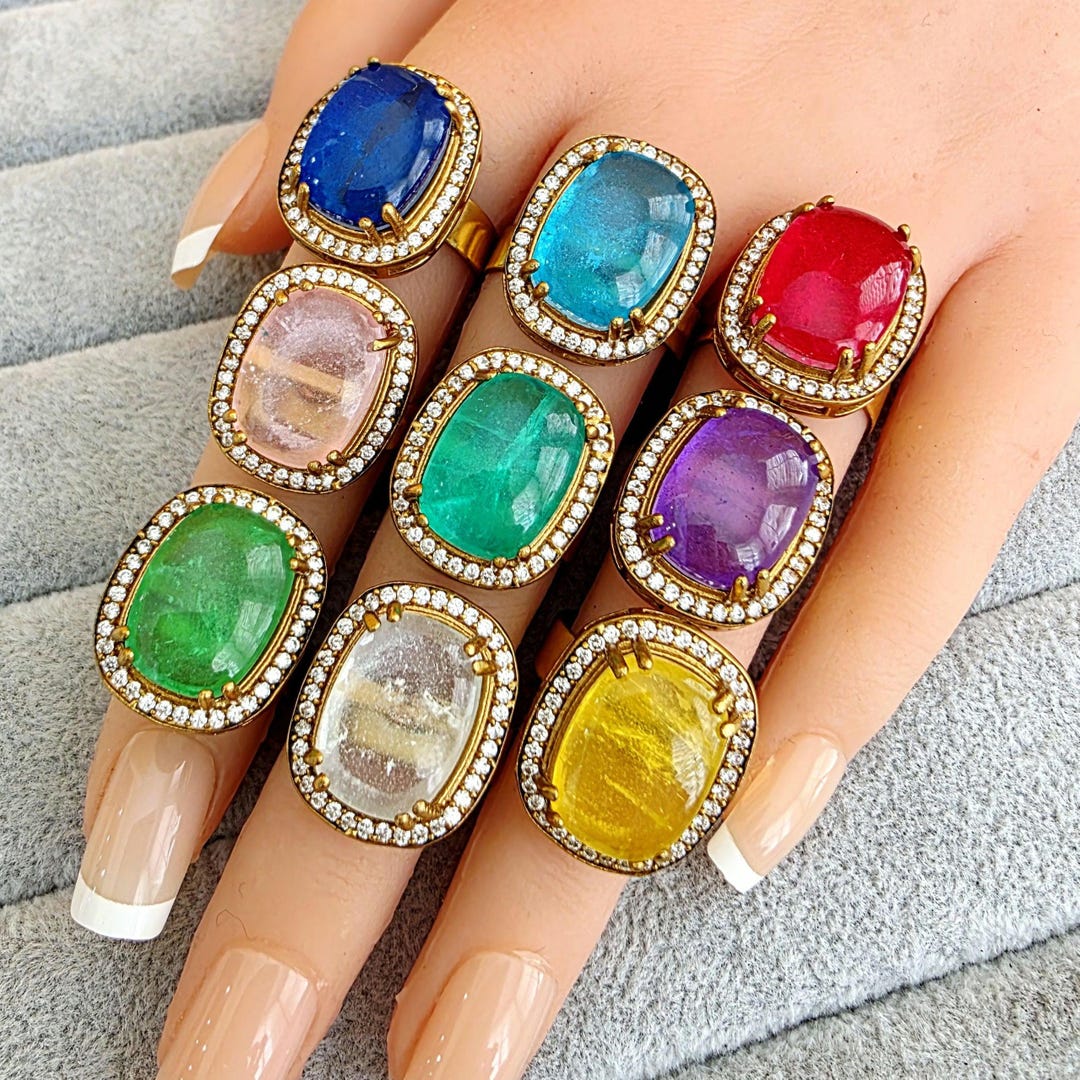 Victorian Doublet CZ Stone Ring/adjustable Ring/indian Ring/pakistani ...