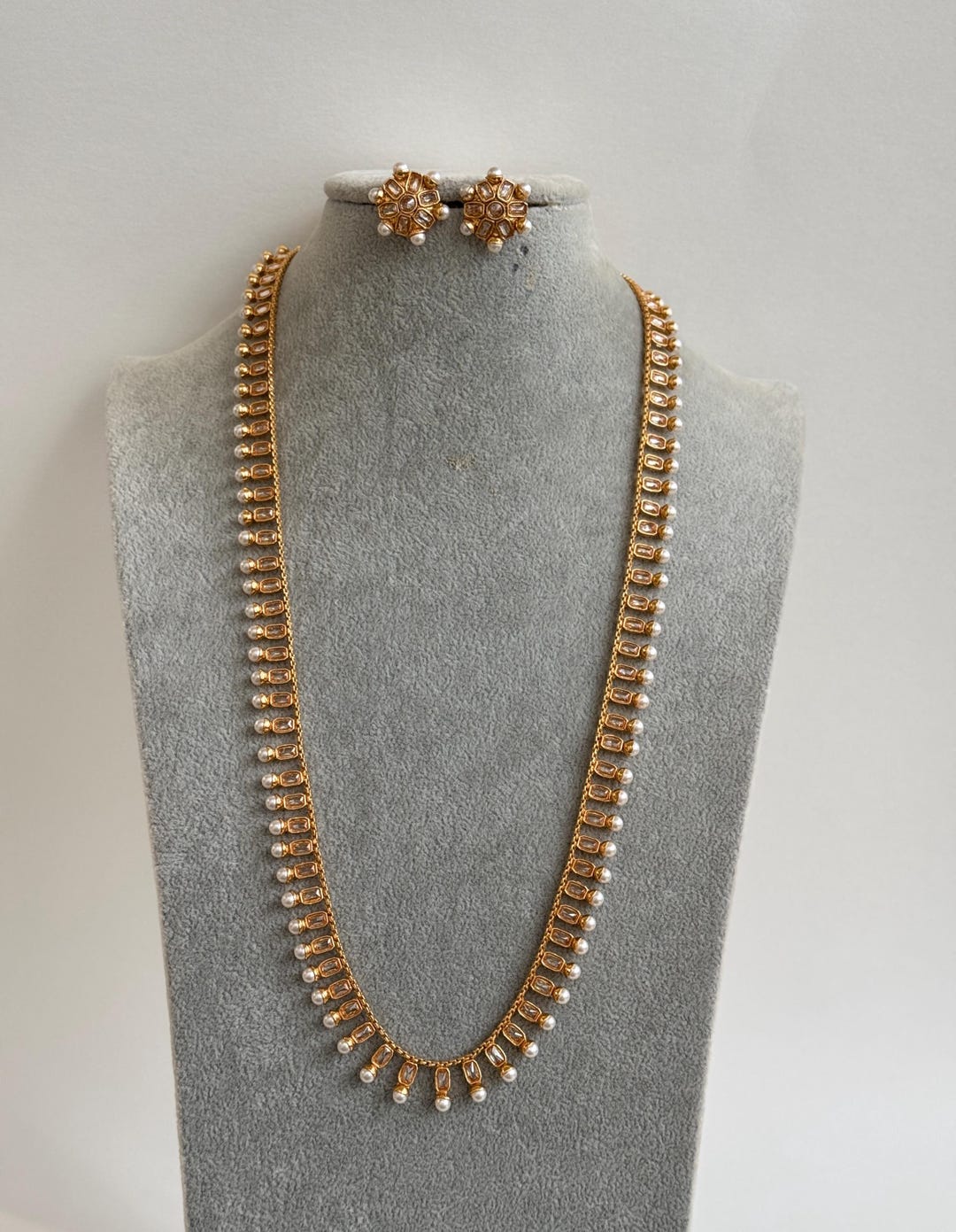 Long Gold Plated Polki Pearl Mala Necklace/indian Long Necklace ...