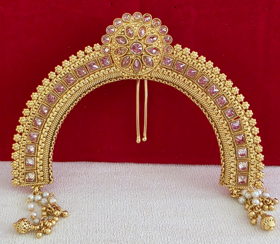 Antique Gold Plated Bridal Hair Brooch for South Indian Weddings, Dance ...
