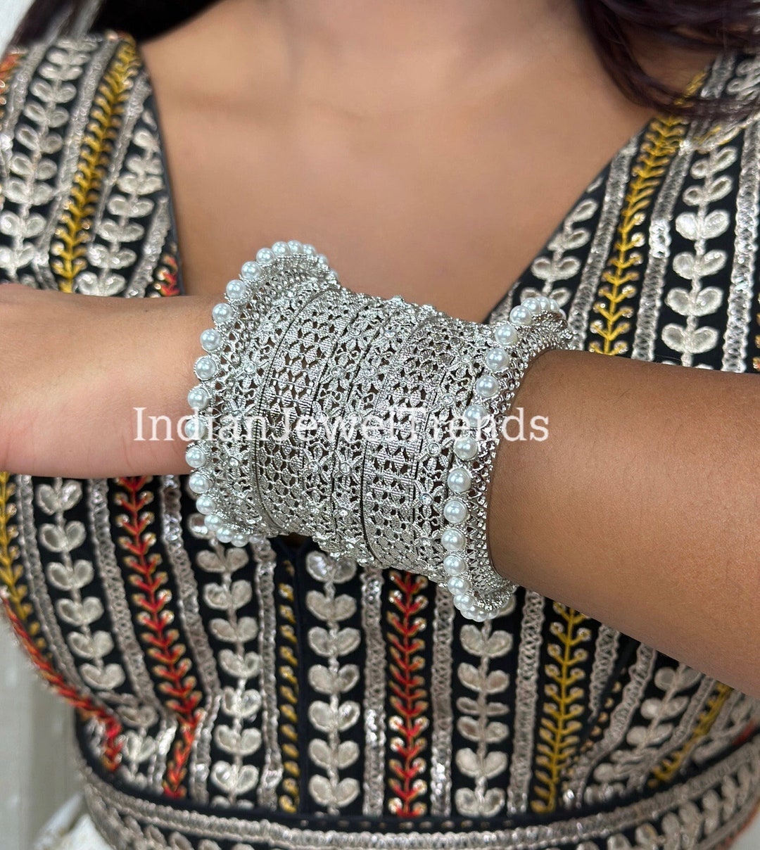 Silver Pearl Bangles Set/pearl Bangles/indian Bangles/indian Wedding ...