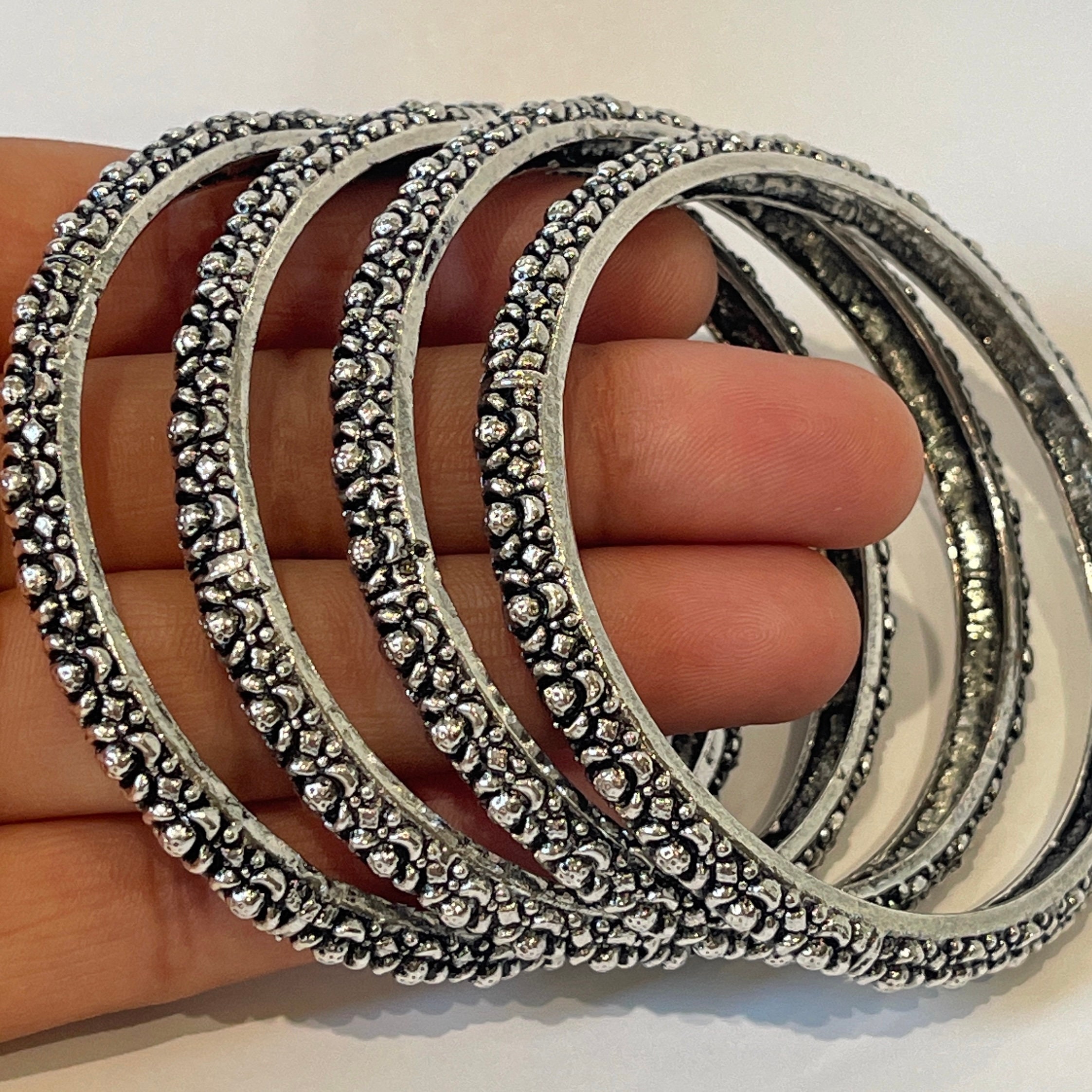 Oxidized Silver Bangles(4 Pc)/german Silver/black Metal/boho/tribal ...