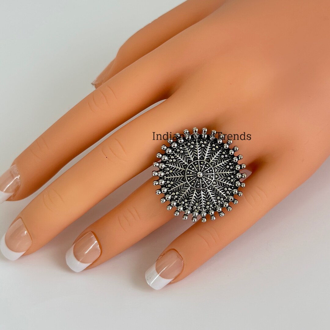 Oxidized Silver Adjustable Finger Ring /party Wear - Etsy