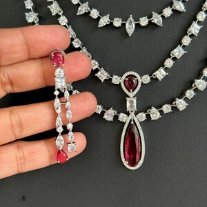 Ruby CZ Diamond Necklace, American Diamond Wedding Necklace, Cz Jewelry ...
