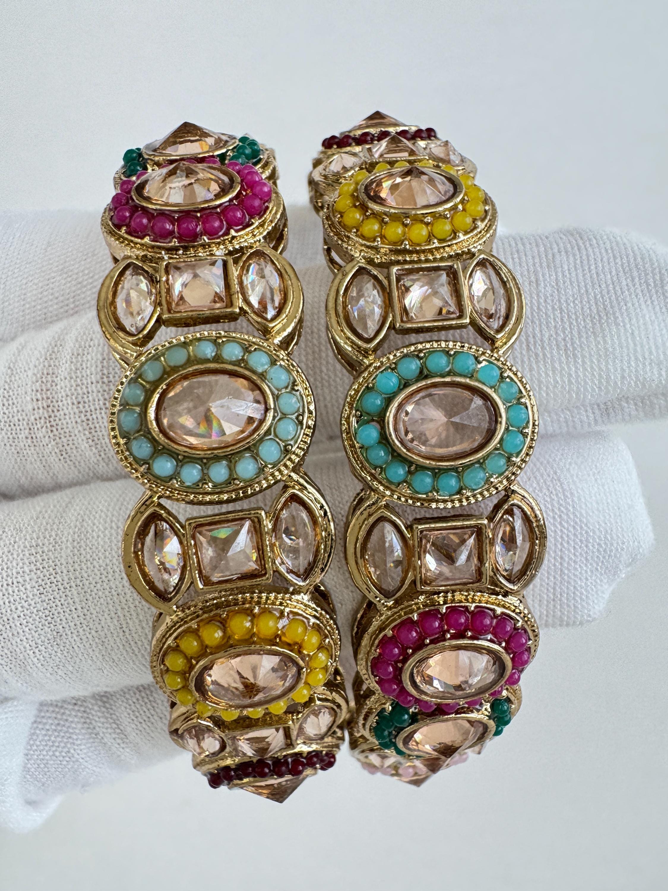 A Pair of Polki Pearl Kundan Antique Dull Gold Finish Bangles Pair ...